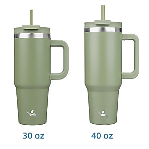 Konokyo 30 oz Tumbler with Handle and 2 Straws,2 in 1 Lid Insulated Water Bottle Stainless Steel Travel Coffee Mug,Army Green
