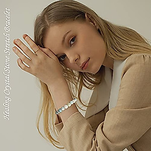 JEWPARK 10 PCS 8mm Semi-Precious Gemstone Bracelet Set Healing Crystal Stone Bracelets for Men Women Round Beaded Adjustable Macrame Bracelets