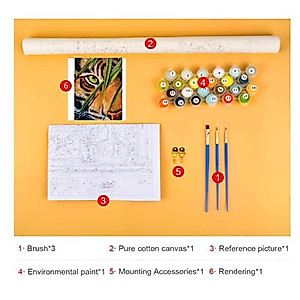 FILASLFT Tiger Paint by Number for Adults,Paint bu Numbers Animal,Paint by Numbers Beginner,Home Fashion Style Interior Decoration Paint by Number,Size 16 * 20Inch.