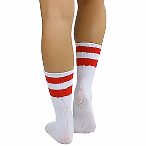 ToBeInStyle Women's Acrylic Ankle Hi With Striped Top - White/Red