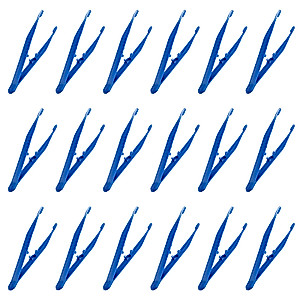 MEABEN 100 Pcs Plastic Craft Disposable Tweezers, Bulk Priced Blue Forceps Tapered Tweezers, Handmake Fuse Beads Manual DIY Tool Handmade Crafts Kit Accessories for DIY Art Crafts