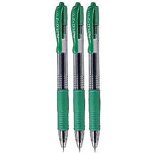 PILOT G2 Premium Refillable & Retractable Rolling Ball Gel Pens, 0.7mm Fine Point, Green, 3-Pack