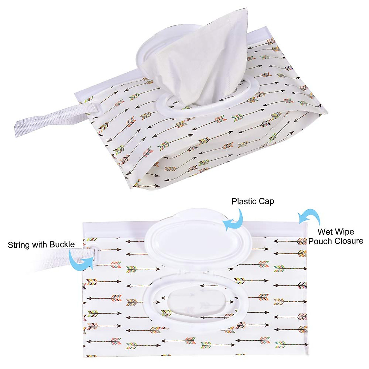 TORASO Large Size, 2 PCS Baby Wipes Dispenser with Lid and 2 PCS Pouch with Lid, Baby Wipe Holder Keeps Wipes Fresh Simple Style Wipe Container Regular Storage Case Box (GN,WH+2,Large)