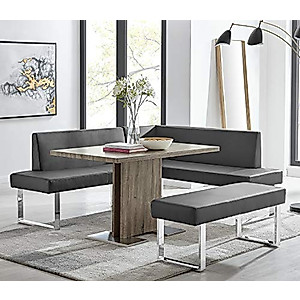 Armen Living Amanda Bench in Grey Faux Leather and Chrome Finish 48 x 19 x 18