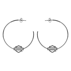Harley-Davidson Women's Large Bar & Shield Logo Hoop Steel Earrings - Silver