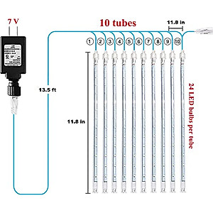 Misopily Meteor Shower Lights,Outdoor String Lights Christmas Lights,11.8 Inches 10 Tubes 240 LED Falling Rain Lights IP 67 Waterproof for Christmas Tree Decor Garden Yard,Blue