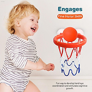 MARPPY Bath Toys, Bathtub Basketball Hoop for Toddlers Kids, Boys and Girls with 4 Soft Balls Set & Strong Suction Cup, Bathtub Shooting Game & Fun Toddlers Bath Toys for Boys or Girls