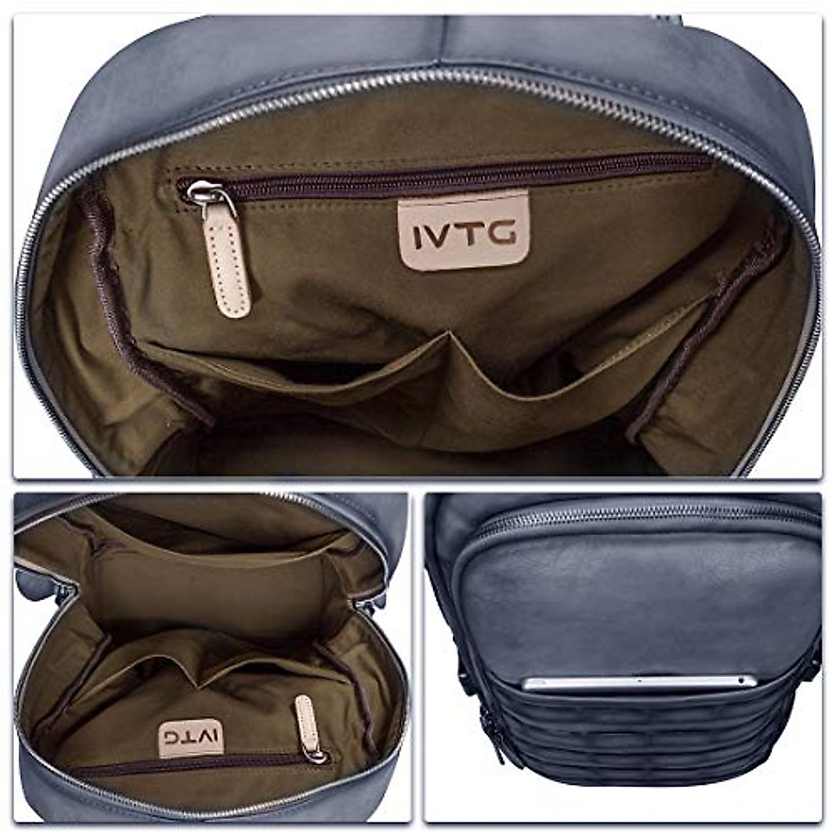 IVTG Genuine Leather Large Backpack for Men Vintage Laptop Knapsack Purse Rucksack Daypack High Capacity for Travel Bag (Gray)