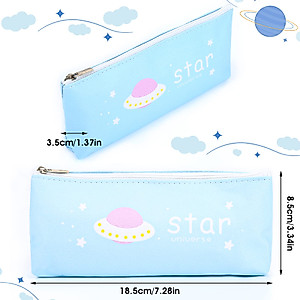TIESOME 2Pcs Small Pencil Case, Cute Slim Design Leather Pencil Case Pouch Bag with Zipper Stationery Bag Portable Cosmetic Bag for Pen Pencils Markers(Gray+Blue)