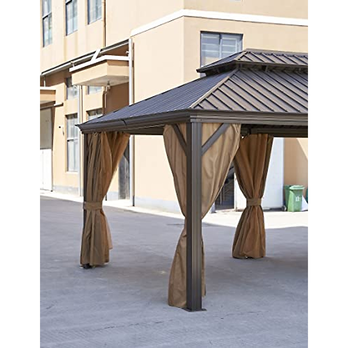 DHPM 12 * 20 FT Hardtop Gazebo with Steel Outdoor Gazebo Canopy Double Vented Roof Pergolas Aluminum Frame with Curtains for Garden,Patio,Lawns,Parties