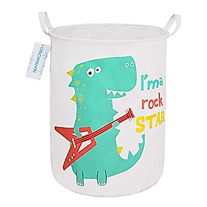LANGYASHAN Laundry Basket Canvas Fabric Collapsible Organizer Basket for Storage Bin Toy Bins Gift Baskets Bedroom Clothes Children Nursery Hamper (Dinosaur)