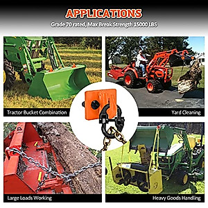 AUTOBOTS 3/8" Tractor Bucket Grab Hook (2 Pack), 15,000lbs Break Strength Grab Hooks with Grade 70 Forged Steel Bolt Compatible for John-Deere Truck UTV ATV Tractor Bucket(Orange)