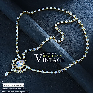 StoneFans Forehead Rhinestone Head Chain Headpiece for Women Boho Crystal Wedding Drop Hair Chain Jewelry Bride