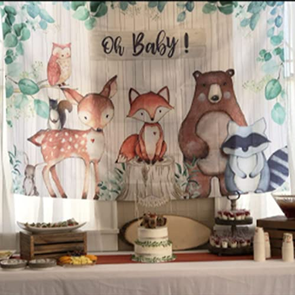 Woodland Baby Shower Backdrop Creatures Banner Fawn Animal Friends Woodland Party Supplies Decorations Woodland Gender Reveal Photo Props Background -7 x 5ft