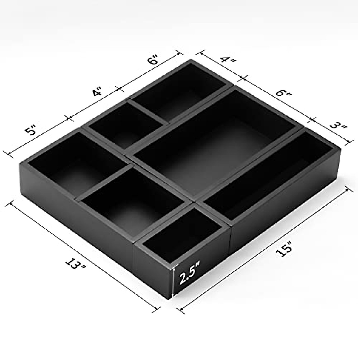 Oyydecor Bamboo Drawer Organizer Storage Box Set, 5-Piece Multi-Use Junk Drawer Organizer for Kitchen, Bathroom, Office Desk, Dresser, Makeup, Vanity (Black)