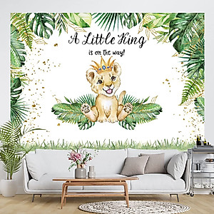 Hilioens 7×5ft Lion Baby Shower Backdrop A Little King is On The Way Background Safari Baby Boy Lion Baby Shower Party Cake Table Decoration Banner Photo Booth Props