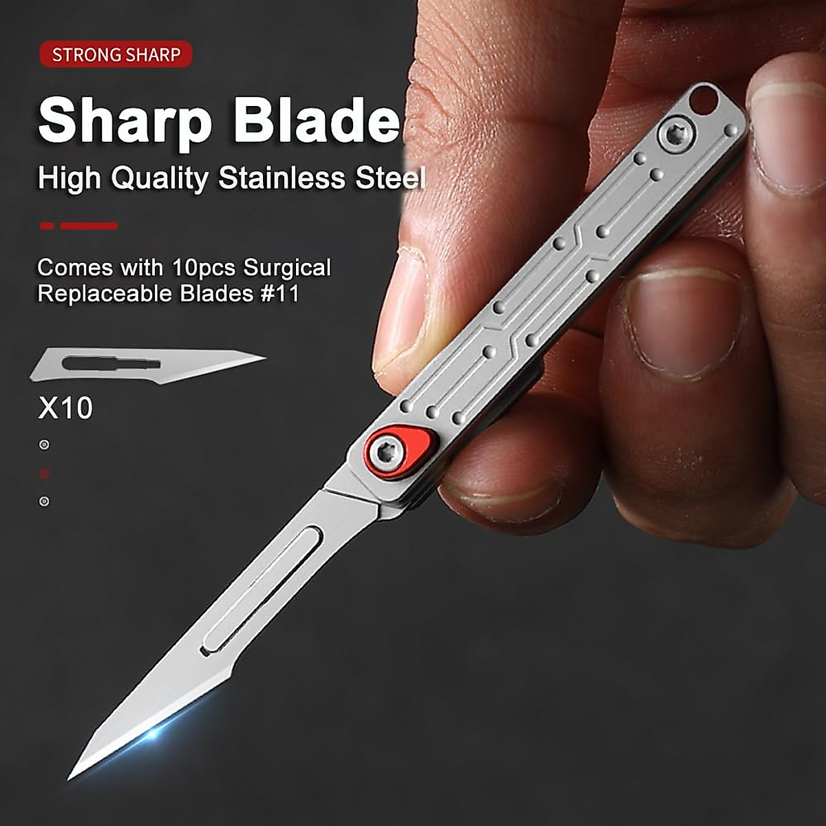 Joycube Small Keychain Knife, Mini Folding Pocket Knife with 10pcs Replaceable Surgical Blades, Scalpels Utility Knives, EDC Box Cutter for Women and Men