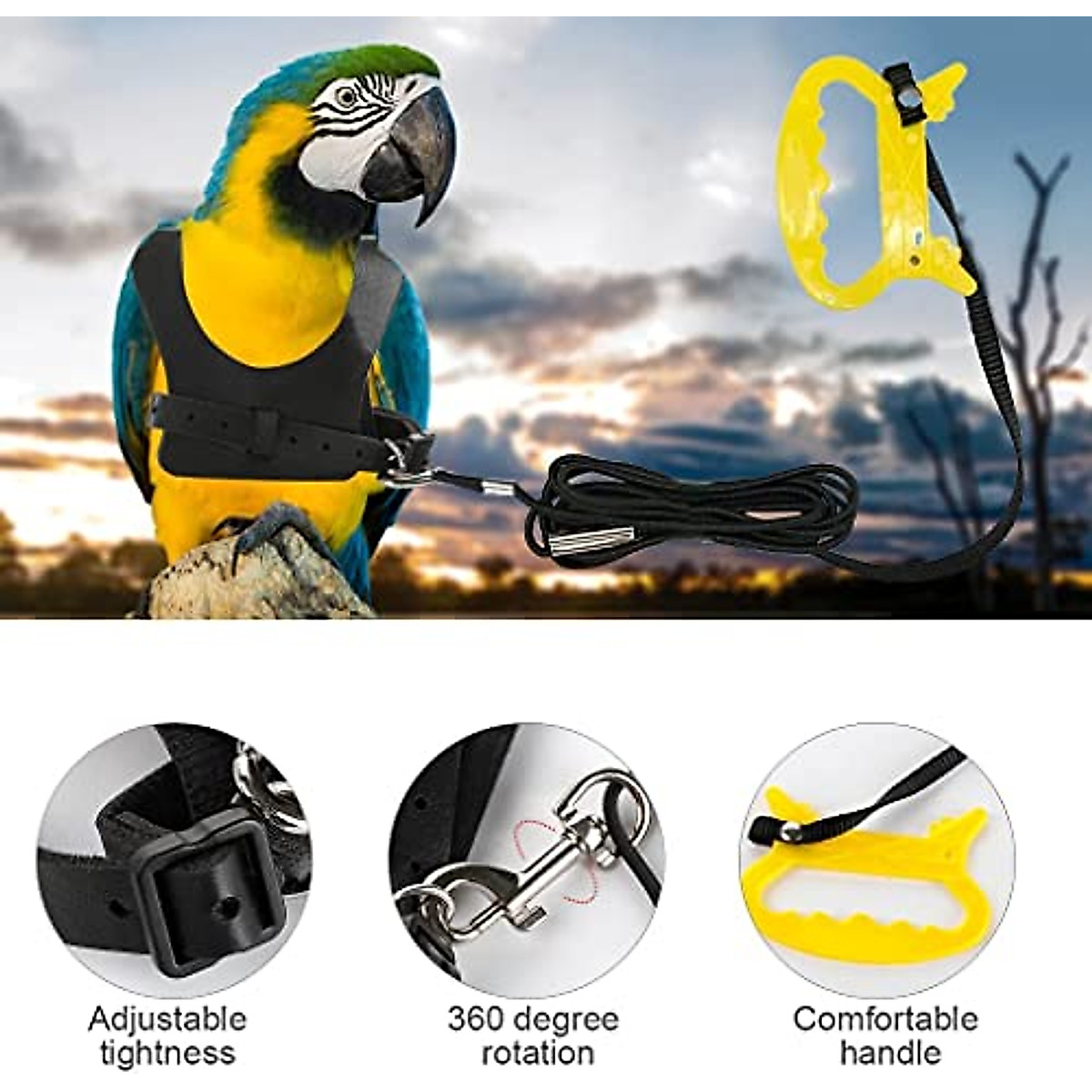 Pet Parrot Bird Harness and Leash, Adjustable Bird Harness Leash for Trainning, Black Fashion Vest, Suitable for Cockatiel,Parrot,Parakeets Conures, Macaws, Parrots, Love Birds，Finches (S)