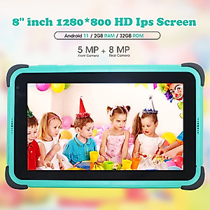 weelikeit Tablet for Kids 8", Android 11 Kids Tablet with AX WiFi6,Parental Control, Kids APP Installed, 4500 mAh, HD Display,2+32GB,Bluetooth, Google Play, Toddler Tablet with Stylus(Green)