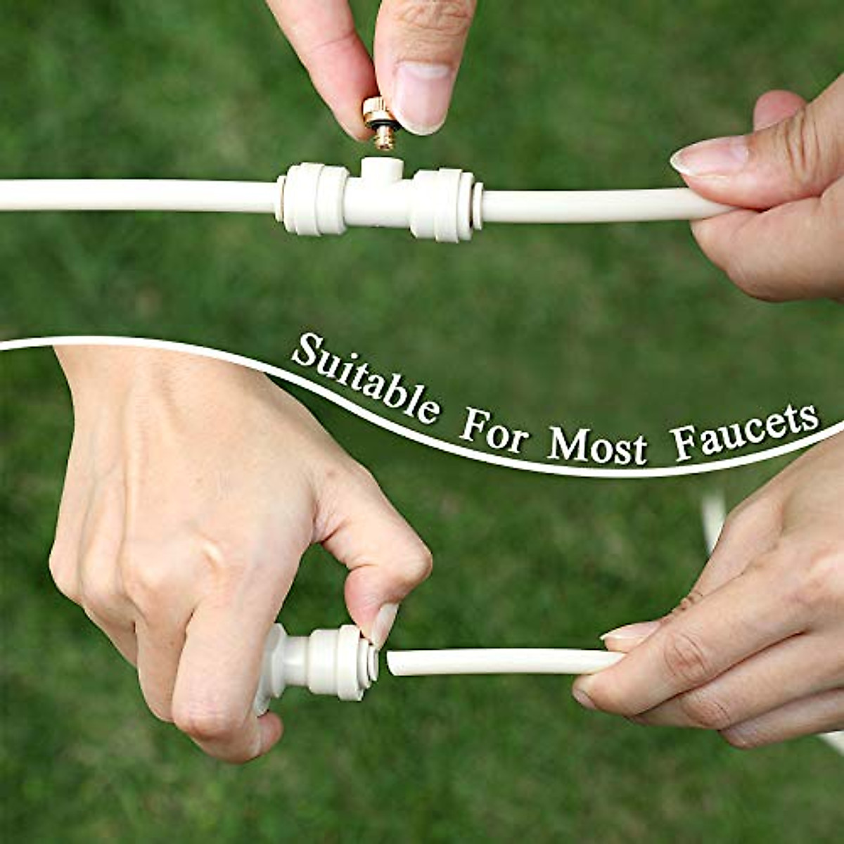 Misting Cooling System Including Outdoor Mist Cooling System Misting Line, Nozzle Seat, Nozzles, Faucet Connector, Plug, Cable Tie and Buckle for Patio Lawn Garden Greenhouse Home (23 m/ 75.5 Feet)