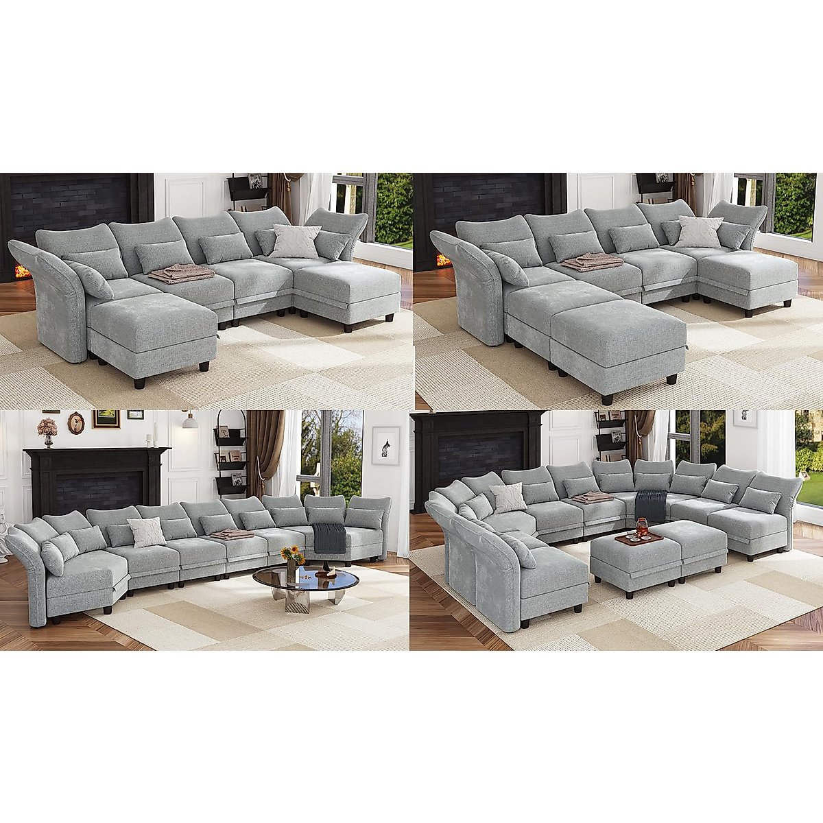 LLappuil 1 Pair of Module Armrest for Sectional Sofa Couch with Adjustable Angle, Interchangeable to Backrest, Chenille, Grey