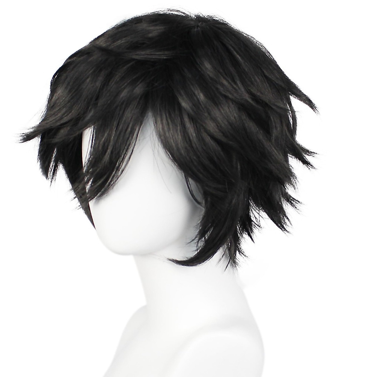 IMEYLE Short Black Wig Short Black Cosplay Wig for Men Straight Wig Synthetic Wig for Anime Halloween Costume Party + Wig Cap