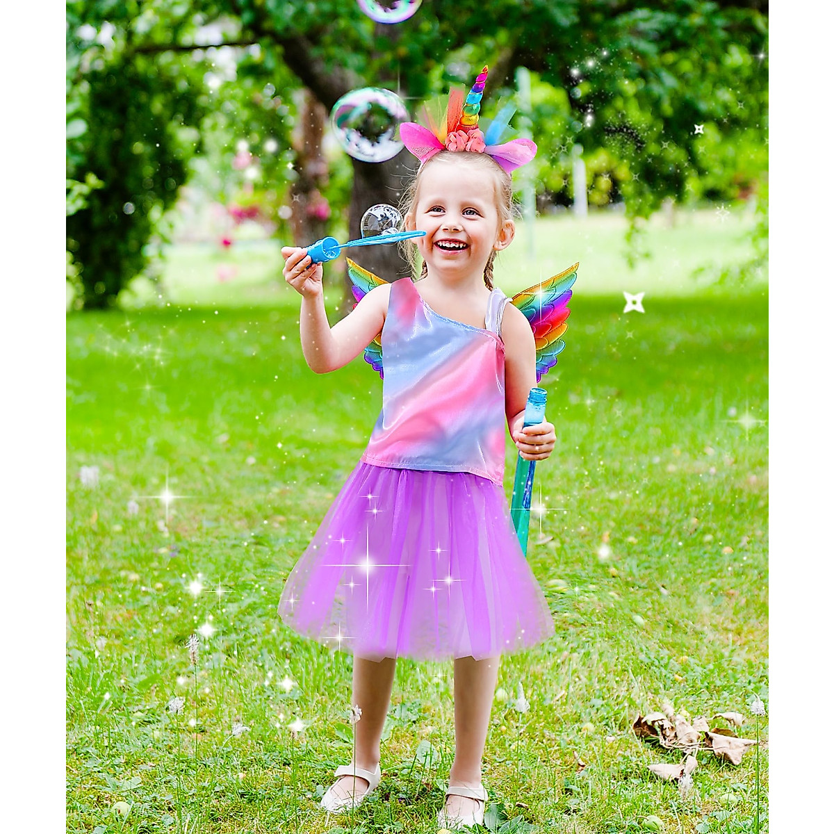 Jeowoqao Girls Princess Dress up Trunk Set 19 Pcs, Girls Rainbow Costume Set, Toddler Girls Dress up Clothes Pretend Play Costumes Set for Little Girl Ages 3 4 5 6