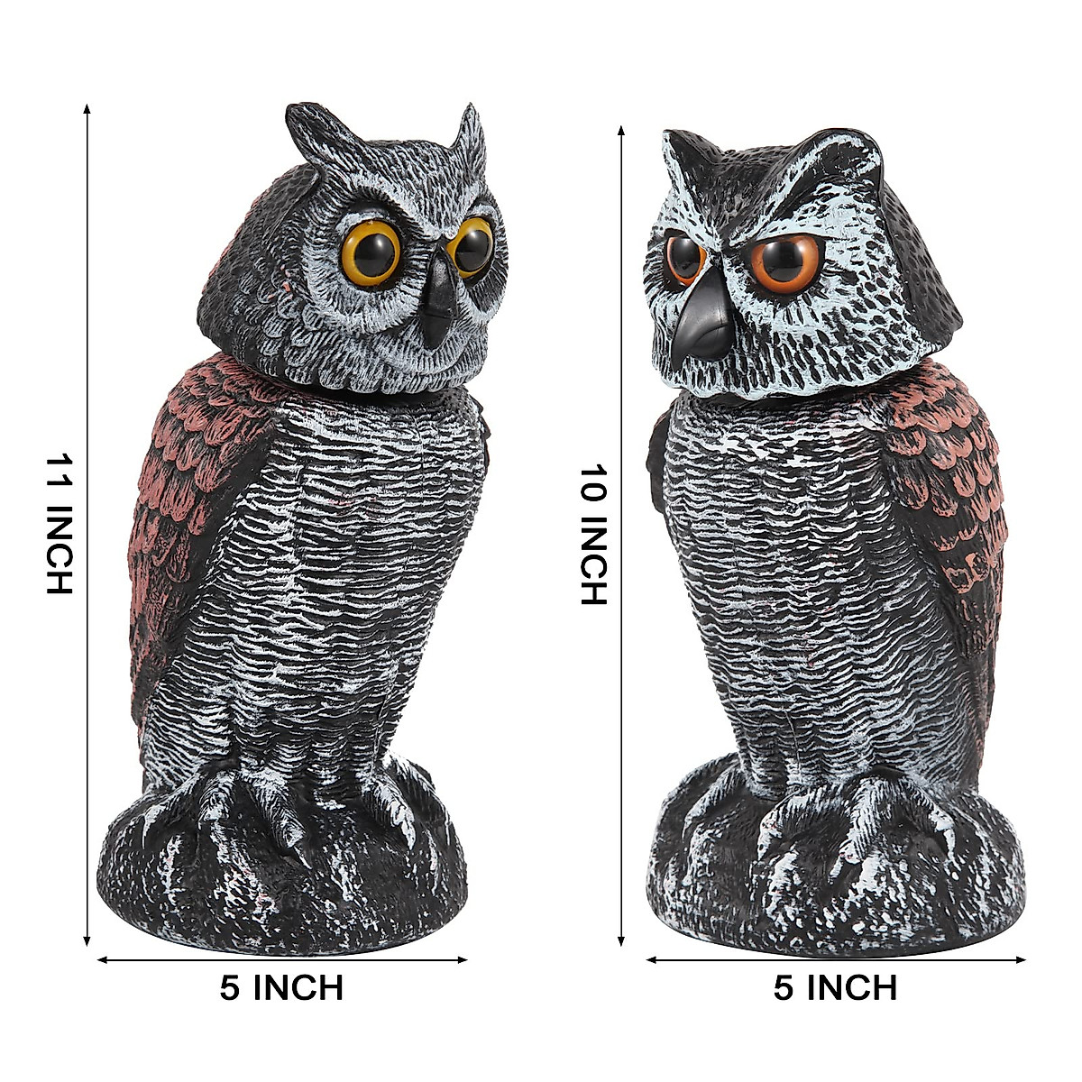 Hedoc 2 Pack Fake Owl Decoys to Scare Birds Away from Gardens and Patios, Rotating Head Owl Bird Deterrents, Nature Enemy Scarecrow Plastic Owl Statues, Pest Repellent, Pigeon Deterrent