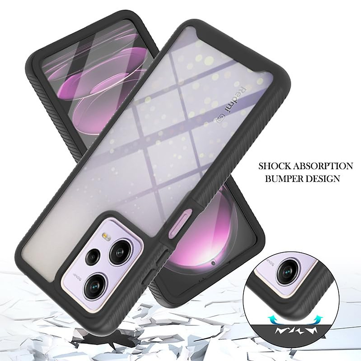 DETUOSI Xiaomi Redmi Note 12 Pro 5G Phone Case, Built in Screen Protector, Redmi Note 12 Pro Shockproof Case [360 Full Body Protection], 3 in 1 Protective Phone Case for Xiaomi Poco X5 Pro, Black