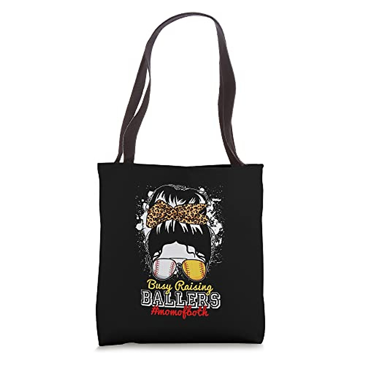 Busy Raising Ballers Baseball Softball Messy Bun Mom Of Both Tote Bag