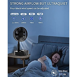 Oscillating Fan Foldaway with Remote Control, 7200mAh Rechargeable Battery Powered Pedestal Fan for Camping, 4 Speed, Timer, Height Adjustment Portable Table Fan for Travel , Outdoor, Home (Black)