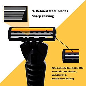 3-Blade Razor,Plastic Anti-slip Men Manual Refill Cartridges razors, Reusable Face Cleansing Care Tool, Shave Supplies for Men and Women - Black