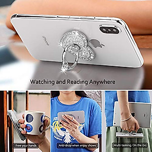 Cell Phone Finger Ring Stand with Sparkly Diamond, Nsiucion Heart Phone Ring Kickstand Holder [Washable] [Removable], 360°Rotation Zinc Alloy Ring Grip Stand for All Phones and Tablets (Silver)