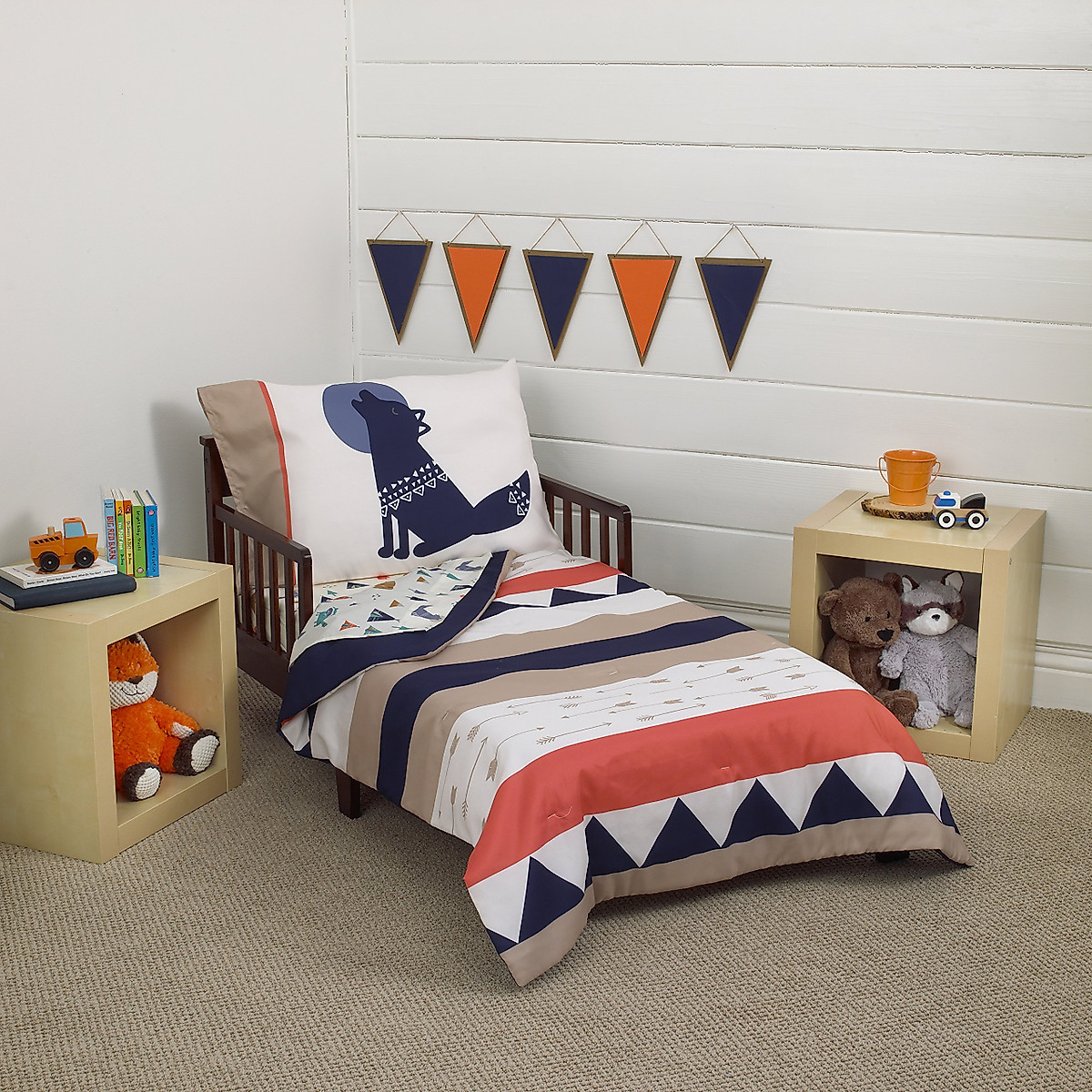 CARTERS Aztec 4 Piece Toddler Bedding Set, Navy, Cream, Orange, Beige