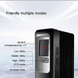 Space Heater, KopBeau 1500W Oil Filled Radiator Electric Heater with Digital Thermostat, 24 Hrs Timer & Remote, Portable Heater for Full Room Indoor