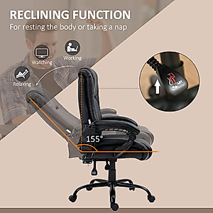 Vinsetto 6-Point Vibration Massage Office Chair, Reclining PU Leather Desk Chair with Adjustable Height - Black