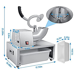 TOPQSC Electric Ice Shaver Snow Cone Maker Machine, Ice Crusher Silver 250W 440lb/h, Industrial Quality Commercial Heavy Duty Snow Cone Equipment for Home and Commercial Use