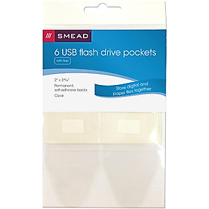 Smead 68150 USB Flash Drive Pocket, Poly,Self-Adhesv,2-Inch x3-9/16-Inch , 6/PK,CL