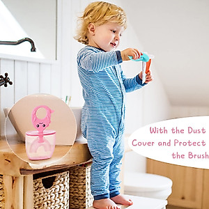 2 Pack Kids U Shaped Toothbrush Anti Choking 360 Degree Oral Cleaning Toothbrush with 2 Soft Silicone Brush Head Non Slip Handle Toddler Toothbrush with Cover Case for Children 2-6 Ages, Pink, Blue