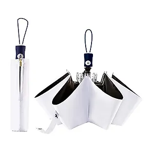 DBA FDJASGY UV Sun Umbrella Compact Folding Travel Umbrella Auto Open Close Compact Folding Rain Umbrellas for Women Men Blocking UV 99.98% White