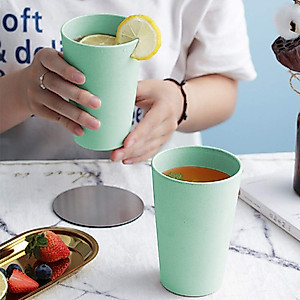 Roucerlin 4 Pack 20 OZ Wheat Cup, Unbreakable Reusable Wheat Straw Drinking Cup, Coffee, Tea, Water, Beer, Milk, Juice Cup, Stackable Travel Cup (Green)