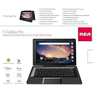 2018 RCA Galileo Pro 11.5" 32GB Touchscreen Tablet Computer with Keyboard Case Quad-Core 1.3Ghz Processor 1GB Memory 32GB HDD Webcam Wifi Bluetooth Android 6.0 - Charcoal