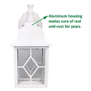 LIT-PaTH Outdoor LED Wall Lantern, Wall Sconce as Porch Light, 11W, 1000 Lumen, 5000K Daylight White, Aluminum Housing Plus Glass, Matte White Finish, ETL Qualified