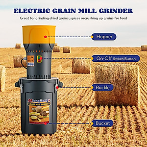 Moongiantgo Grain Mill Grinder Electric Corn Grinder 1300W Feed Mill Dry Cereals Grinder Detachable 6.6 Gal Bucket & Hopper, with 5 Sieves + 1 Socket Wrench, Molino de Maiz, 110V (25L)