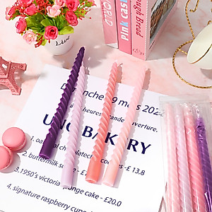 Whaline 8Pcs 10 Inch Pink Purple Gradient Color Spiral Taper Candles Dripless Twisted Wax Candles Long Unscented Candle Sticks for Wedding Displays Home Dining Table Supplies