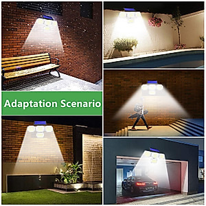 306 LED Solar Flood Light Security with Two PIR Motion Sensors IP65 Waterproof 4 Heads 3100Lum with Adjustable Spot Wall Light Garden Lighting (1Pack)