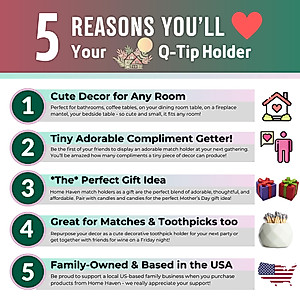 Home Haven Decorative Qtip Holder - Classic White Oval Design - Q Tip Holder for Bathroom, Floss Pick Holder, Flosser Holder, Q-tip Holder, Q Tips Holder, Qtips Holder, Adorable 2" Qtip Jar