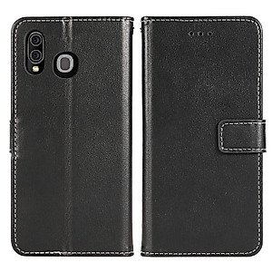 FDCWTSH Compatible with Samsung Galaxy A40 Wallet Case Wrist Strap Lanyard Leather Flip Cover Card Holder Stand Cell Accessories Phone Cases for Galaxi GlaxayA40 Women Men Black