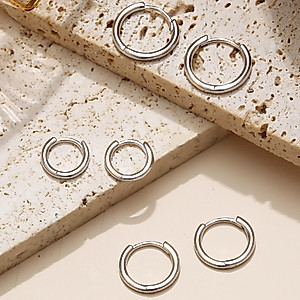 Milacolato 925 Sterling Silver Small Hoop Earring for Women Men 14K White Gold Plated Huggie Hoop Earrings Hypoallergenic Cartilage Helix Piercing Sleeper Hoop Earrings for Sensitive Ears 8mm