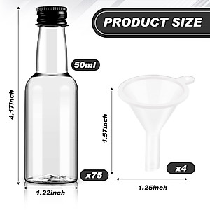 75 Pcs 1.7 Oz Mini Liquor Bottles Plastic Empty Spirit Bottle with Black Screw Cap Mini Wine Bottles Hot Sauce Bottles Shot Bottles with Caps
